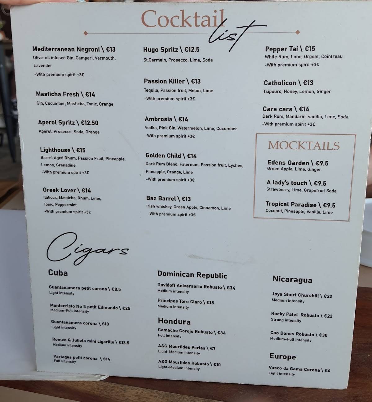 Menu at Restaurant Keri Lighthouse, Keri