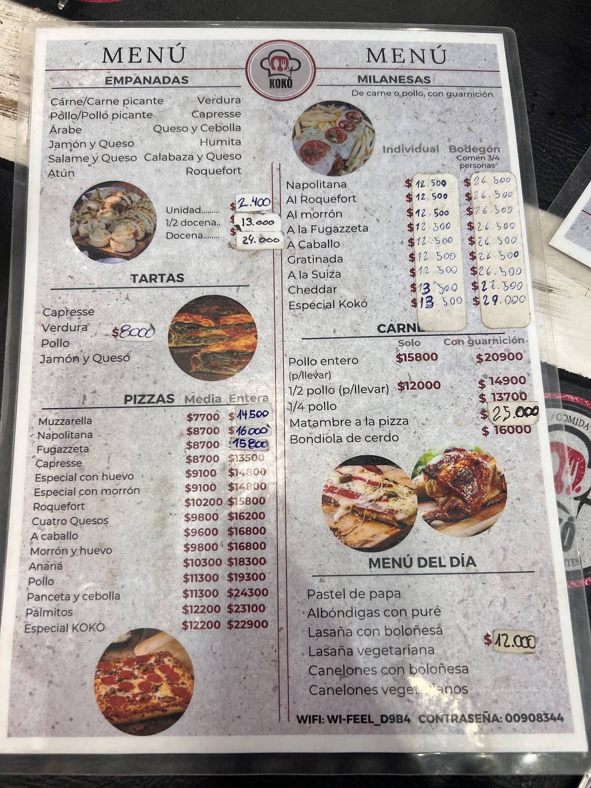 Carta del restaurante Kokó Bodegón, El Bolsón