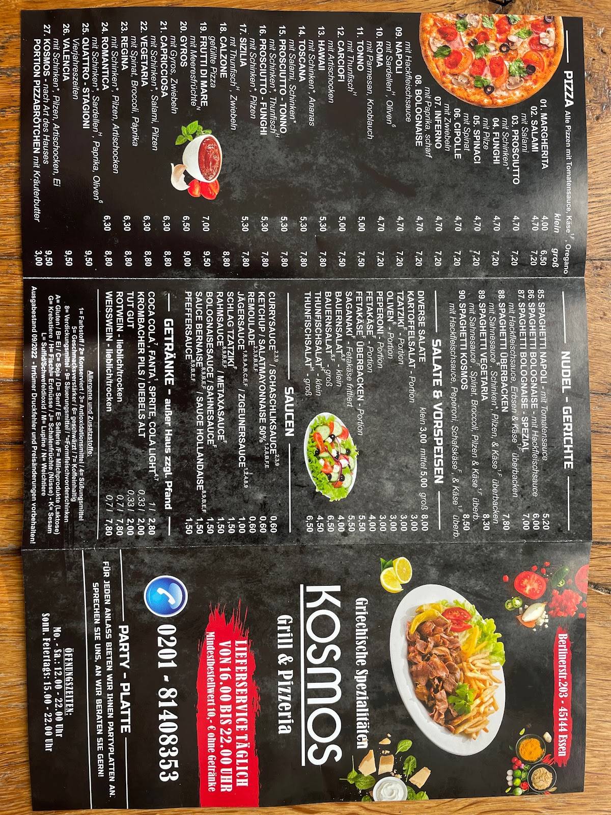 Speisekarte von Kosmos Grill restaurant, Essen, Berliner Str. 203