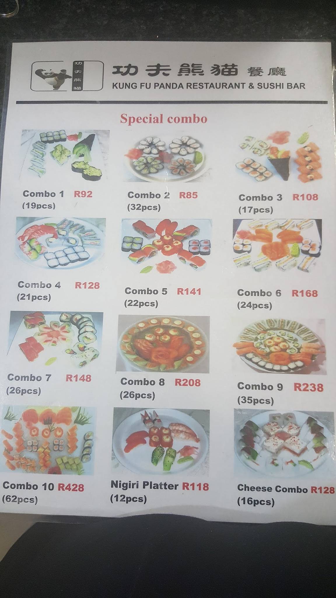 Menu at Kung Fu Panda Restaurant & Sushi Bar, Springs