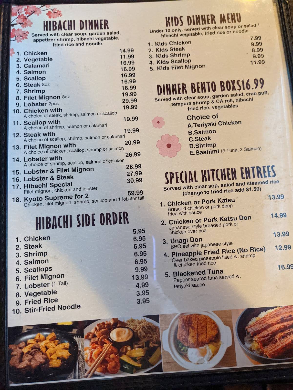 Menu at Kyoto Steakhouse & Sushi Bar, Raceland