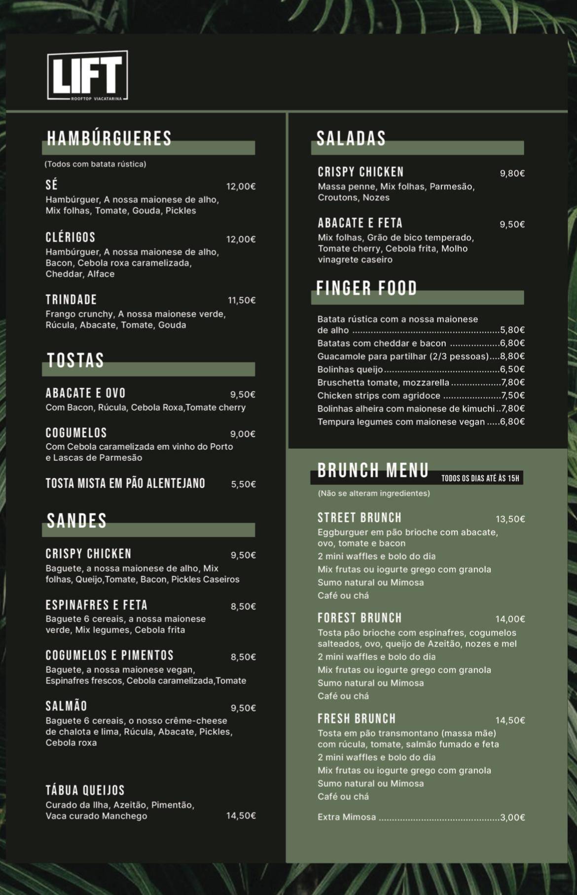 Menu at LIFT Rooftop Via Catarina pub & bar, Porto, Parque estacionamento