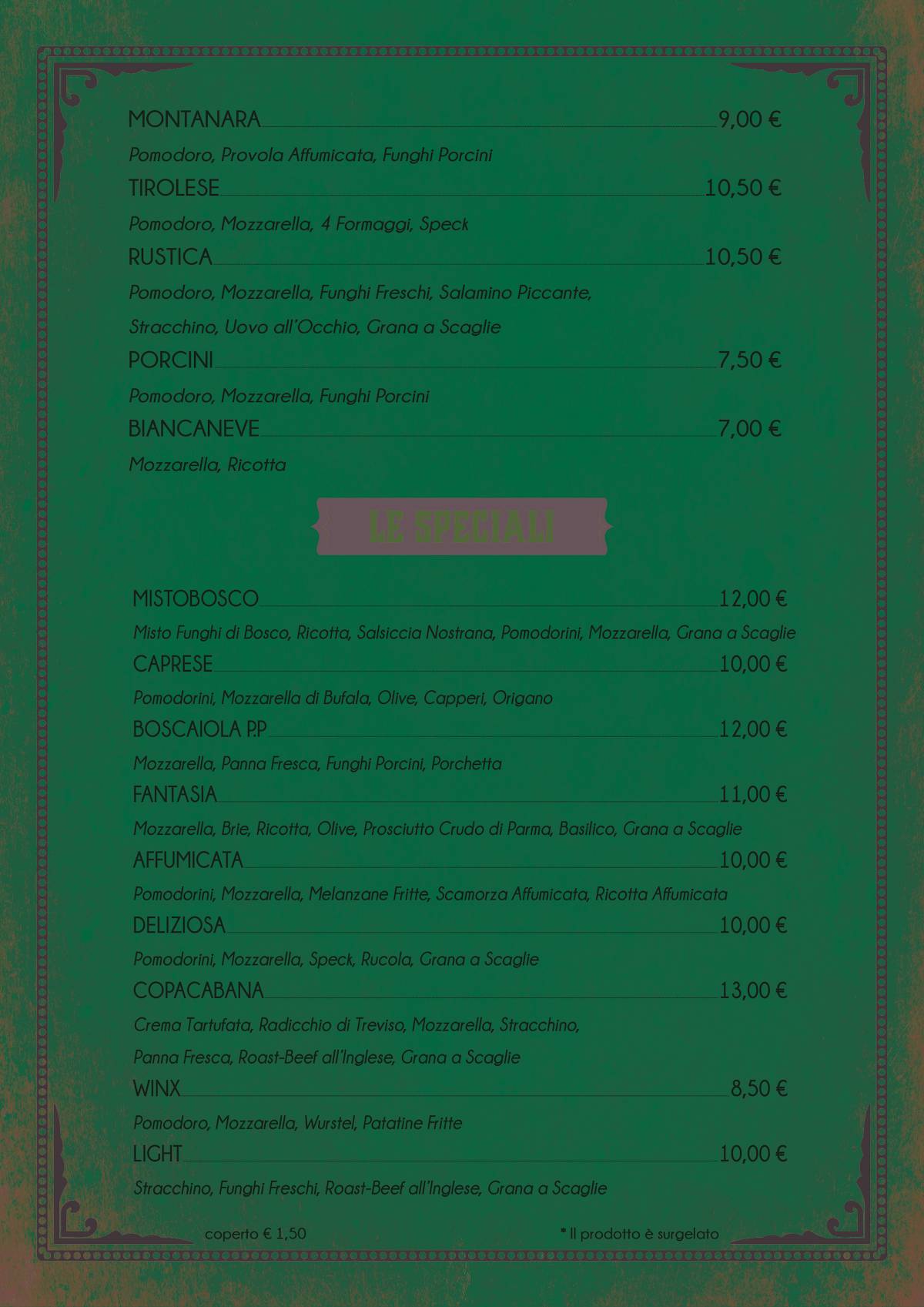 Carta del restaurante L'Olandese Volante Trieste, Trieste
