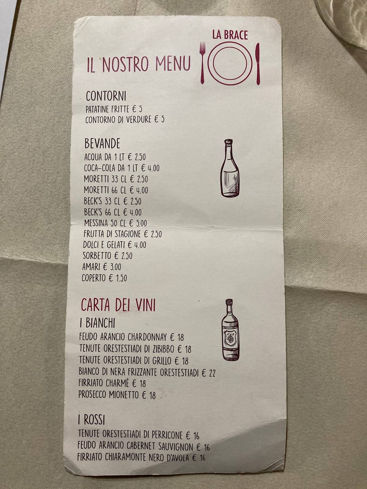 Menu da La Brace ristorante, Gela