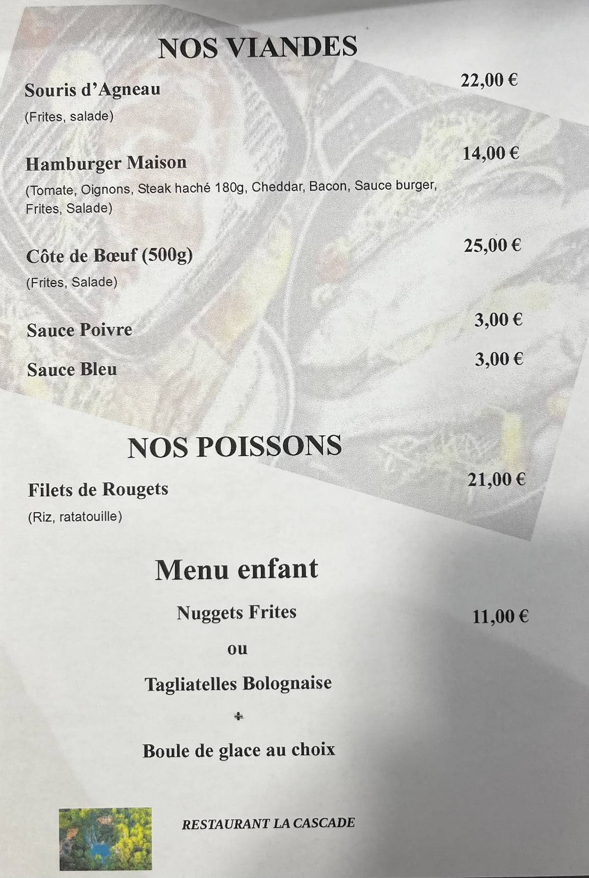 Menu au Restaurant La Cascade, Sillans-la-Cascade