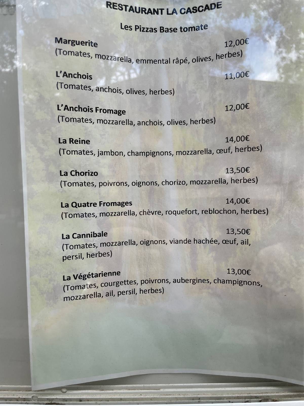 Menu au Restaurant La Cascade, Sillans-la-Cascade