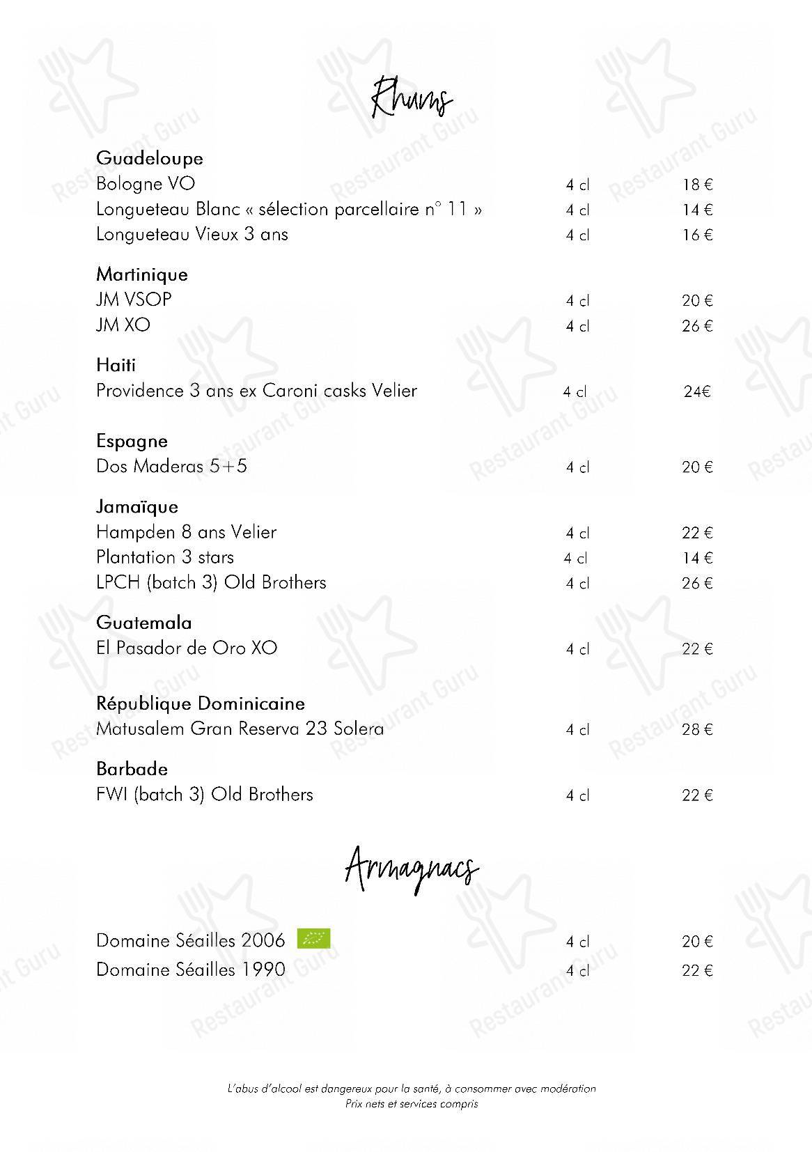 Menu au La Corniche restaurant, Le Conquet