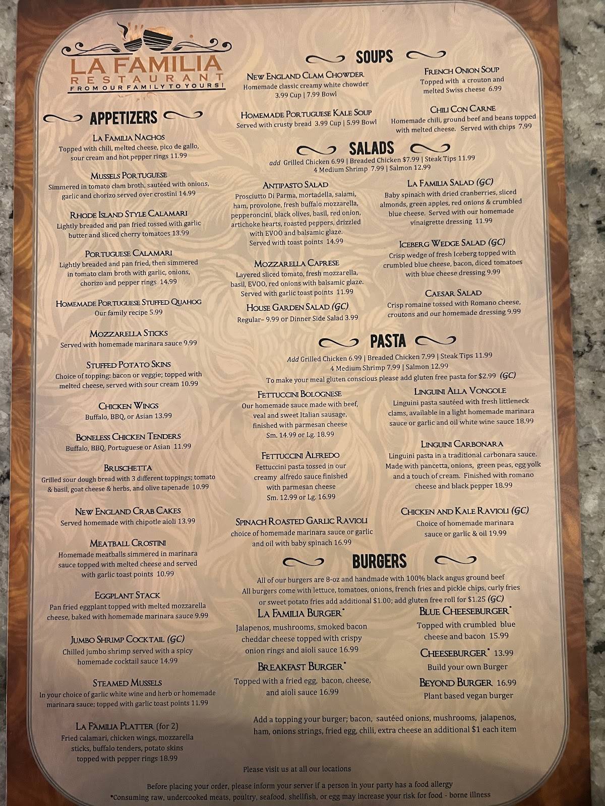 Menu At La Familia Restaurant Cumberland