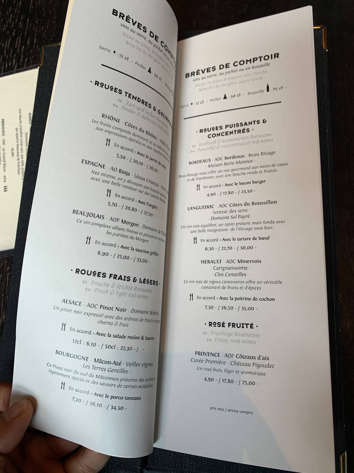 Menu au La Hache restaurant, Strasbourg
