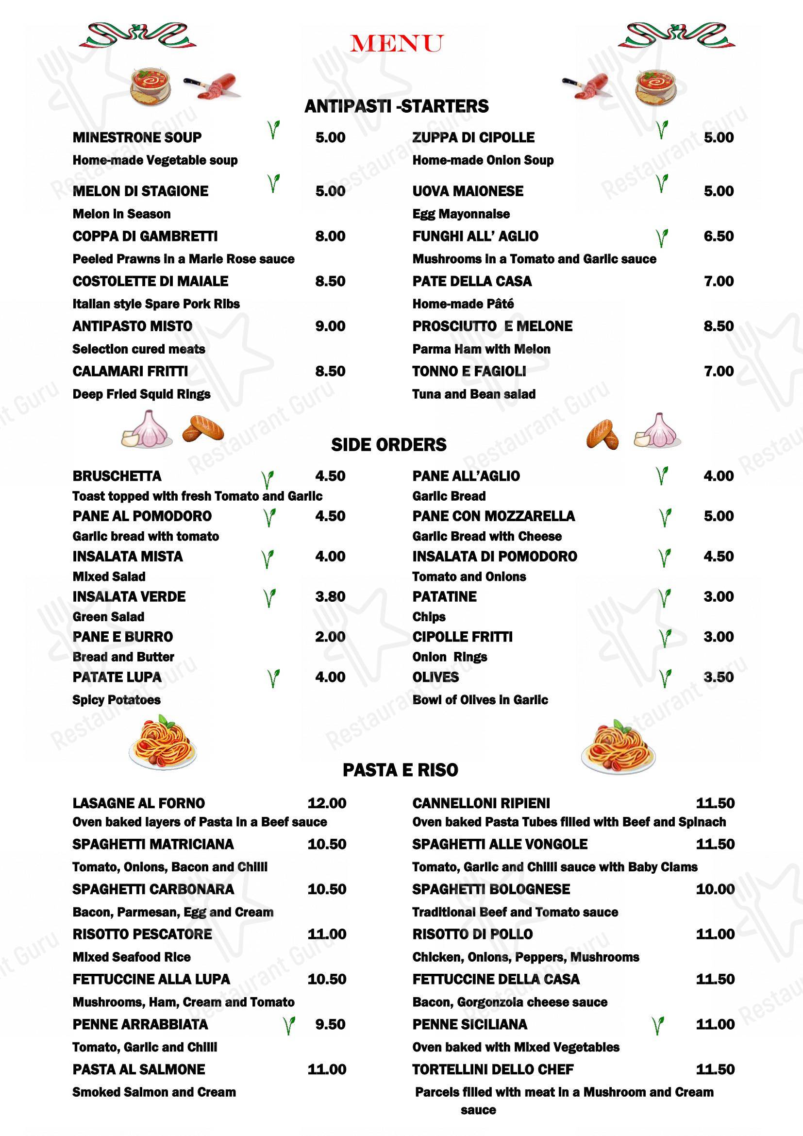 Menu at La Lupa restaurant, Stalybridge
