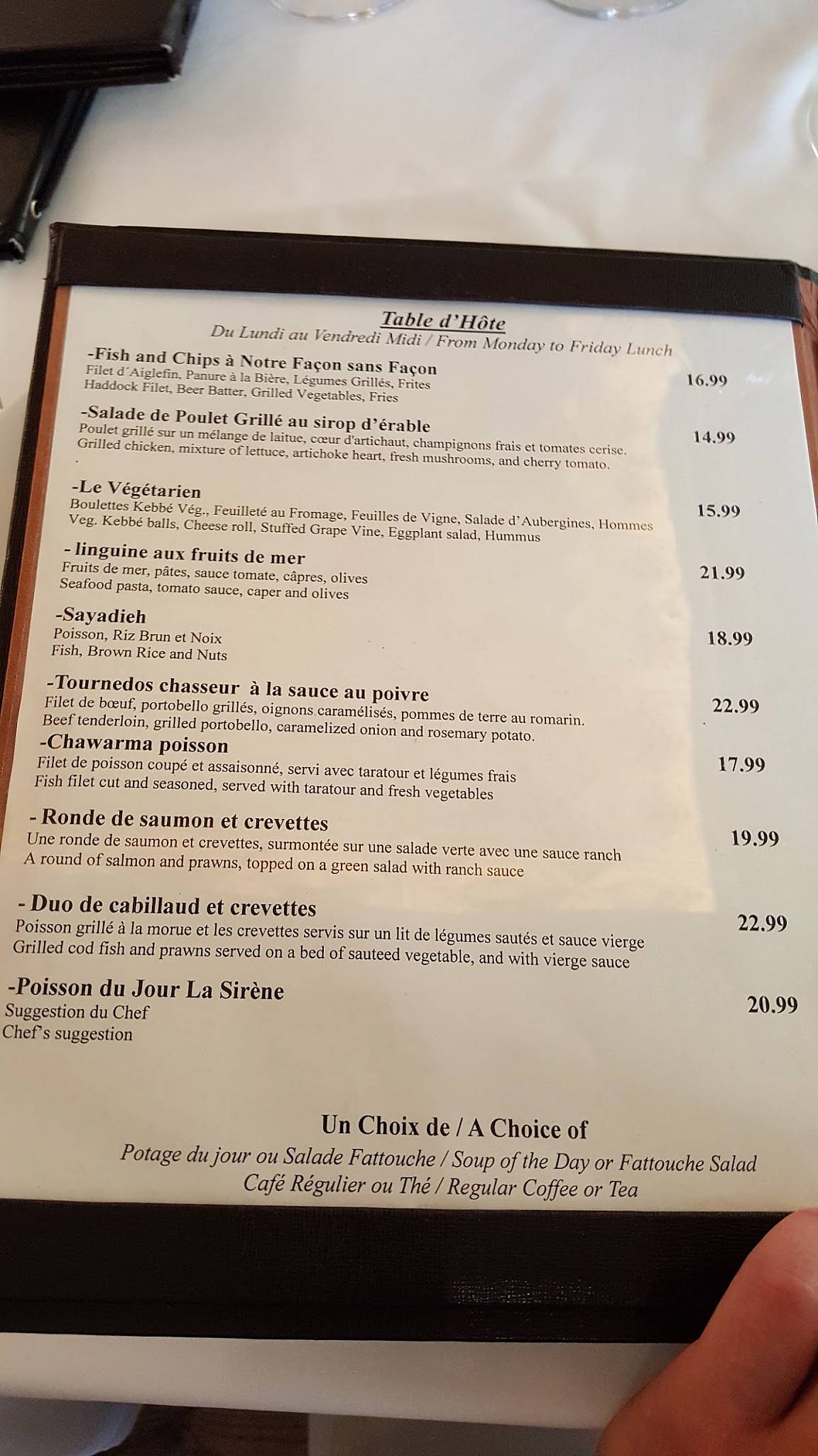 Menu au La Sirène de la mer restaurant, Mont-Royal, 114 Av. Dresden