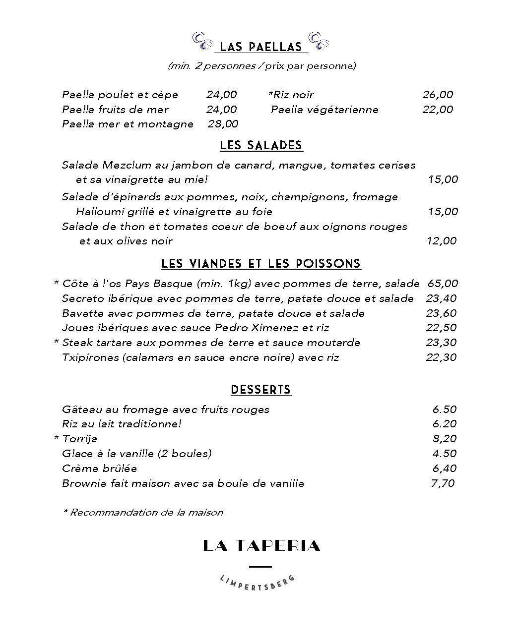 Menu au La Tapería - Café des Bons Amis, Luxembourg