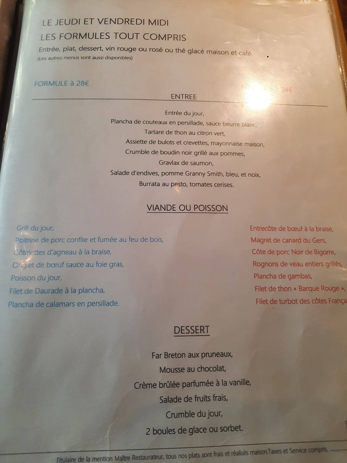 Carta de Restaurant Label Braise, Ségoufielle, 27 Rte de Grenade