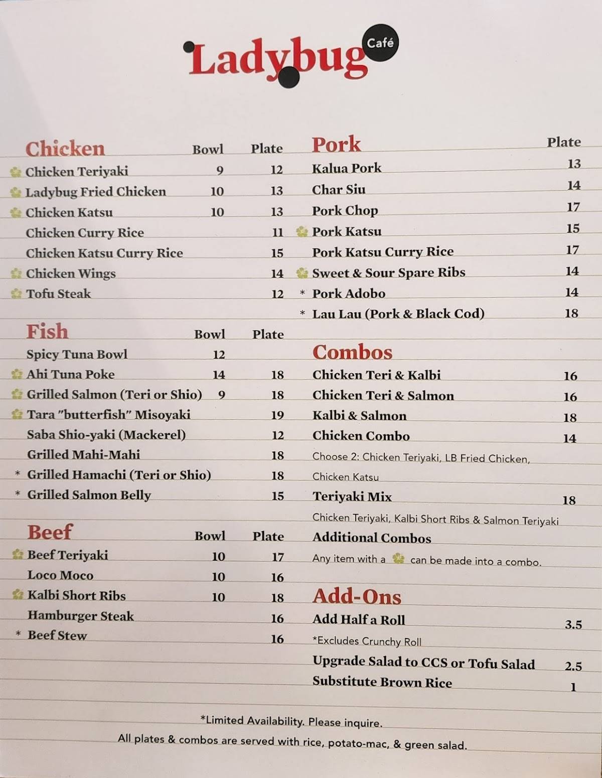 Menu at Ladybug Café restaurant, Gardena, S Western Ave