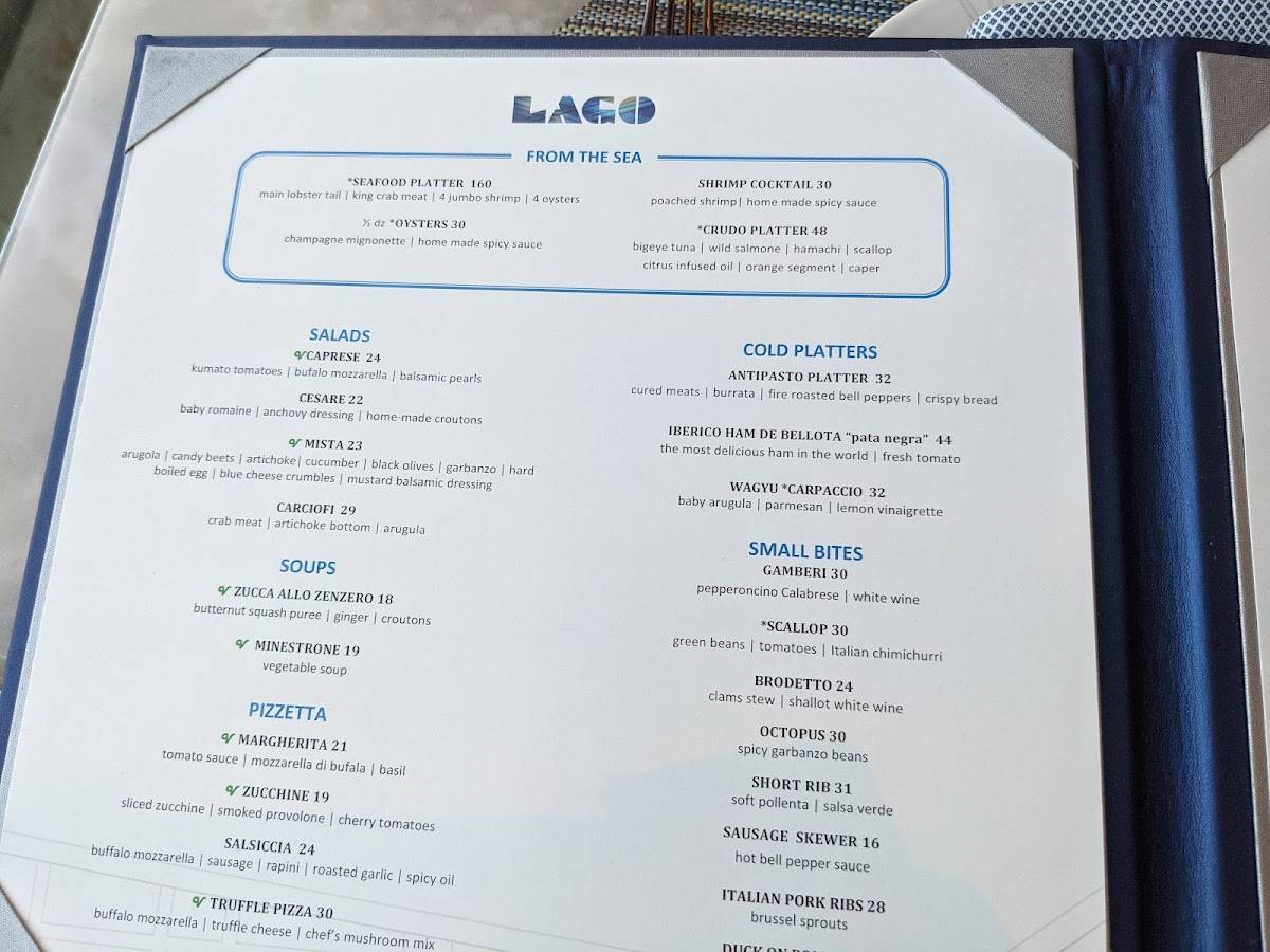 Menu at Lago restaurant, Las Vegas, 3600 S Las Vegas Blvd