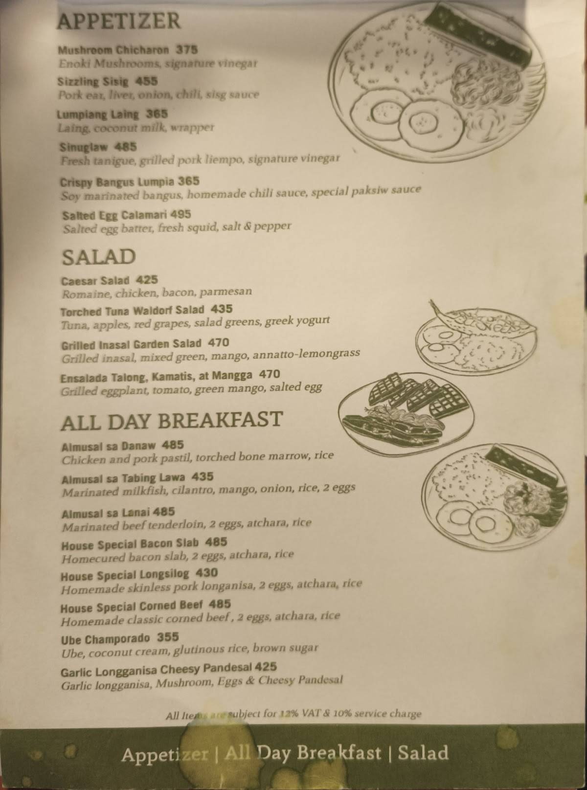 Menu at Lanai by Annabel's restaurant, Tanay