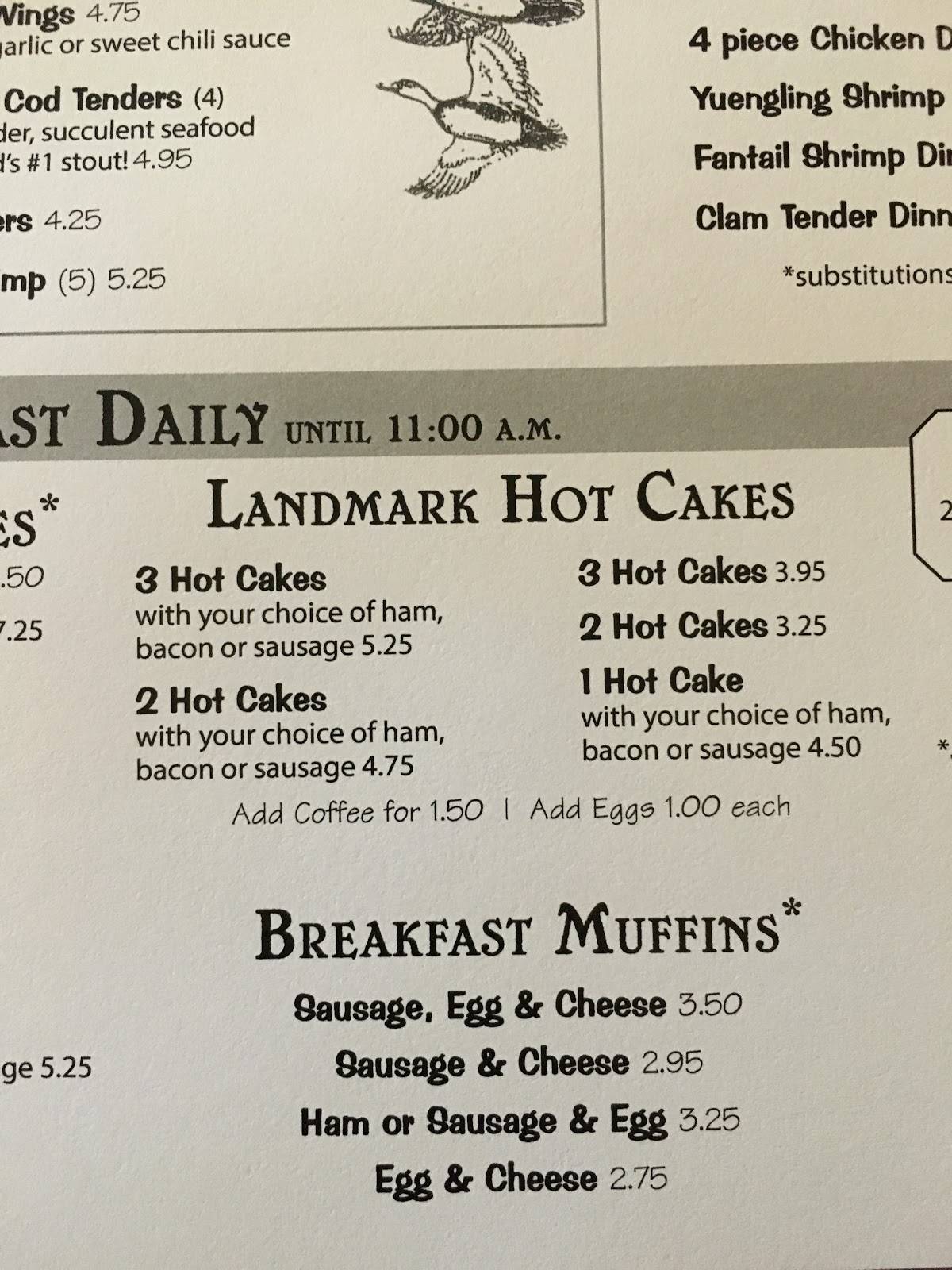 Menu at Landmark Hotel restaurant, Tidioute