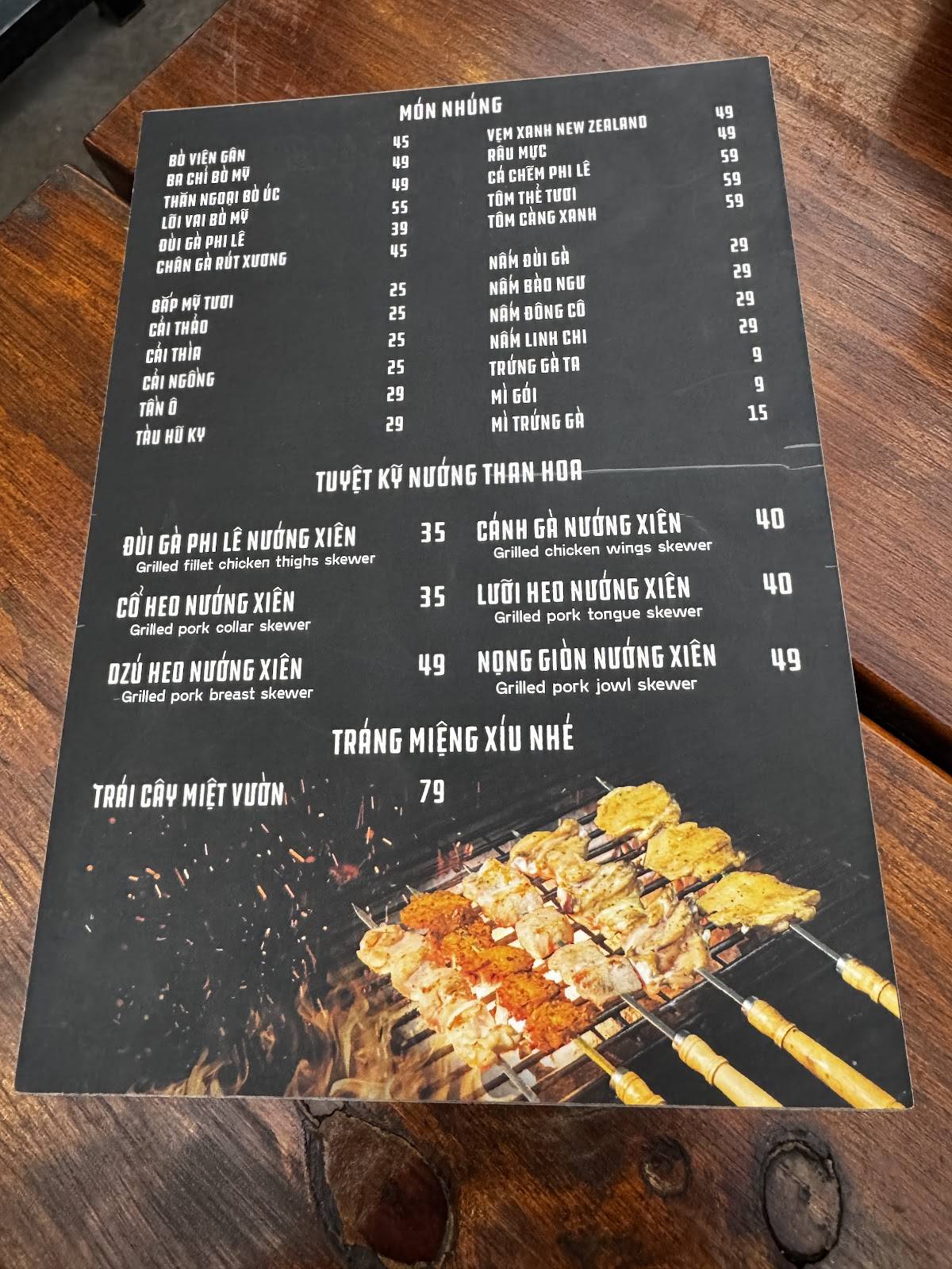 Menu at Lao Tru BBQ & Beer, Ho Chi Minh City, 12-14 Song Hành