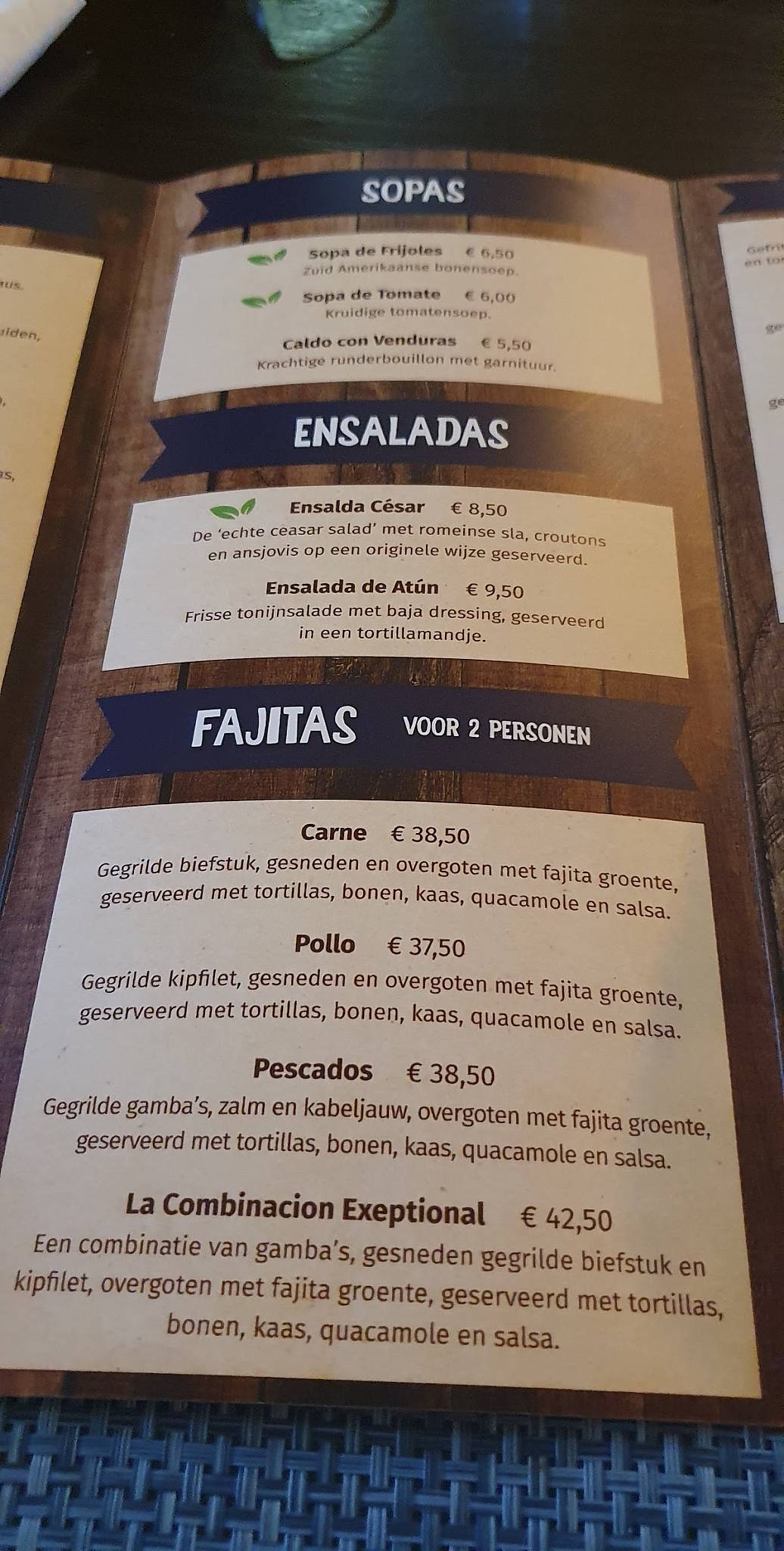 Speisekarte von Las Banderas, De Lutte