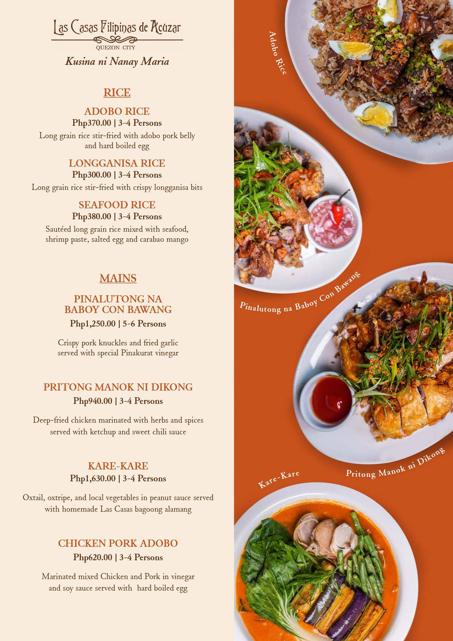 Menu at Las Casas Filipinas de Acuzar Quezon City restaurant, Quezon City