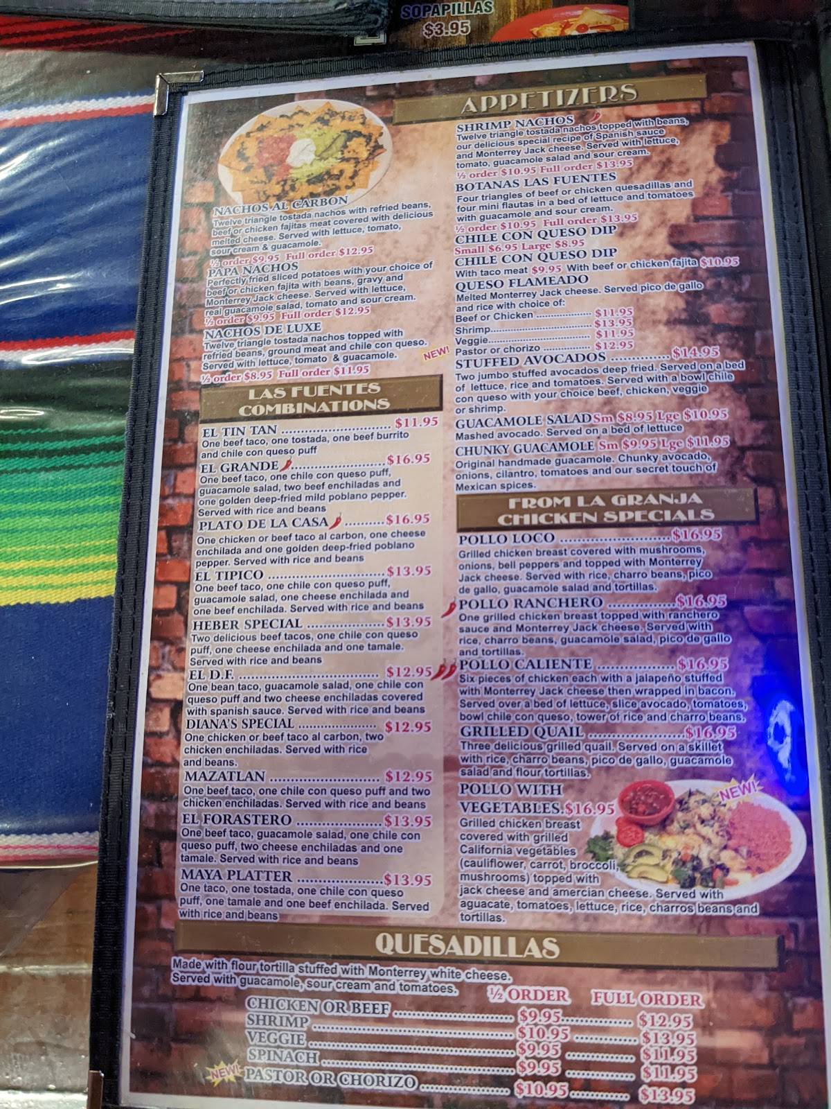 Menu at Las Fuentes restaurant, La Grange