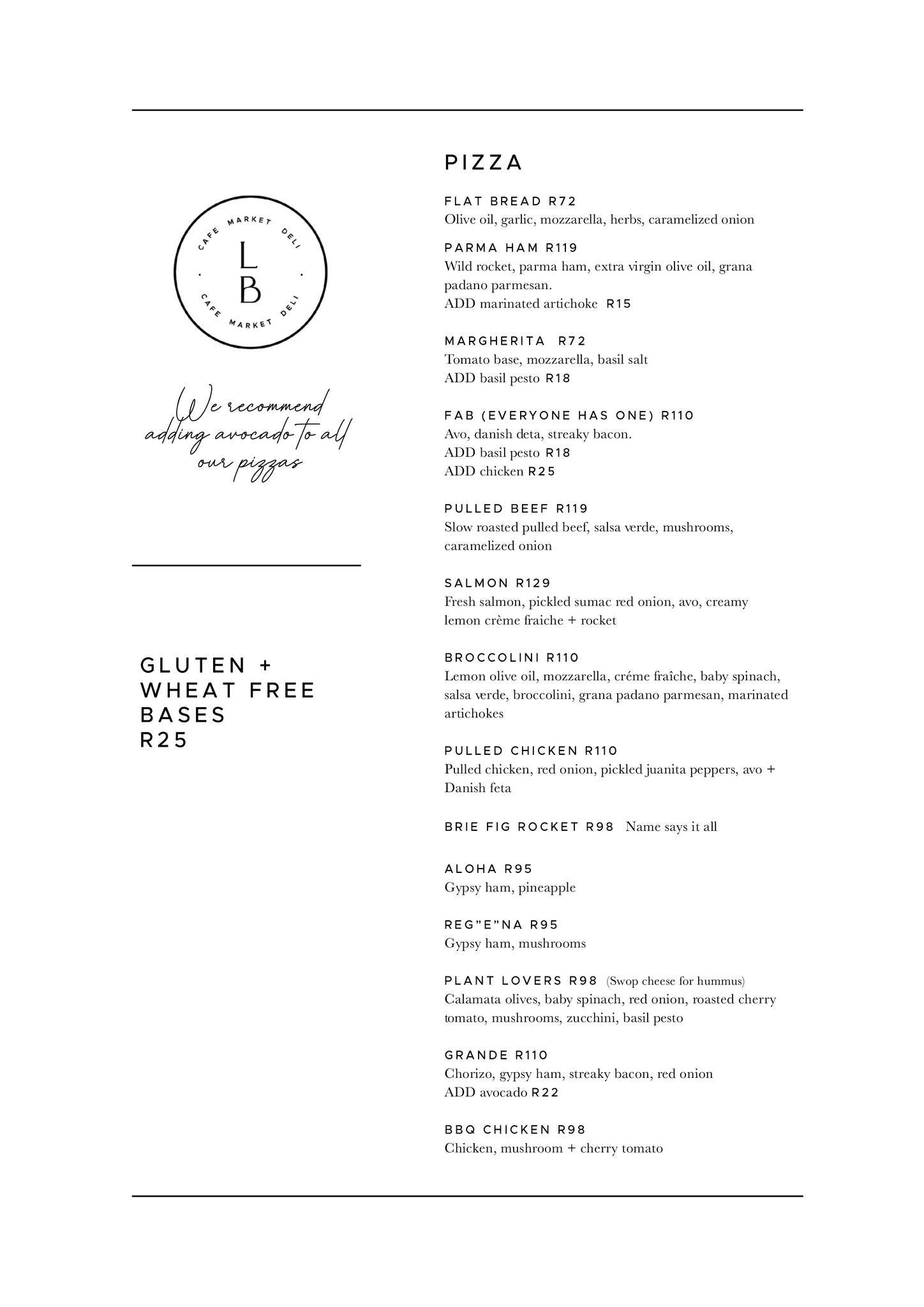 Menu at Lavender Blue Market, Café & Deli restaurant, East London ...