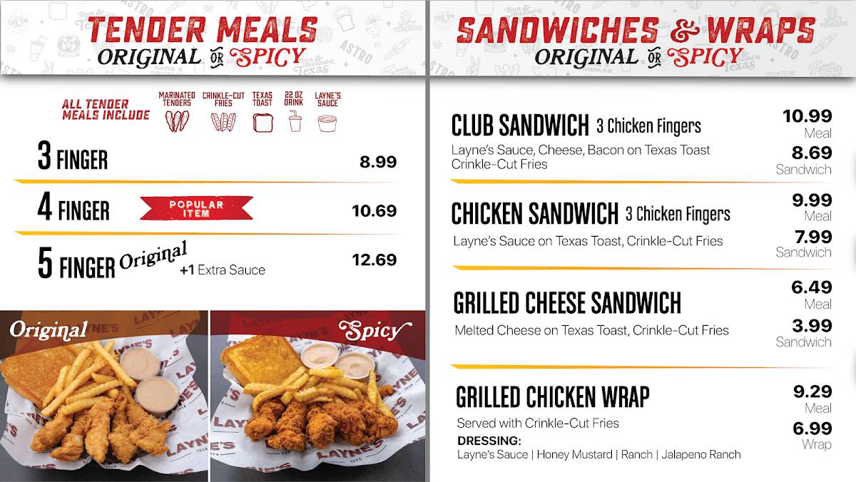 Menu at Layne's Chicken Fingers restaurant, Janesville