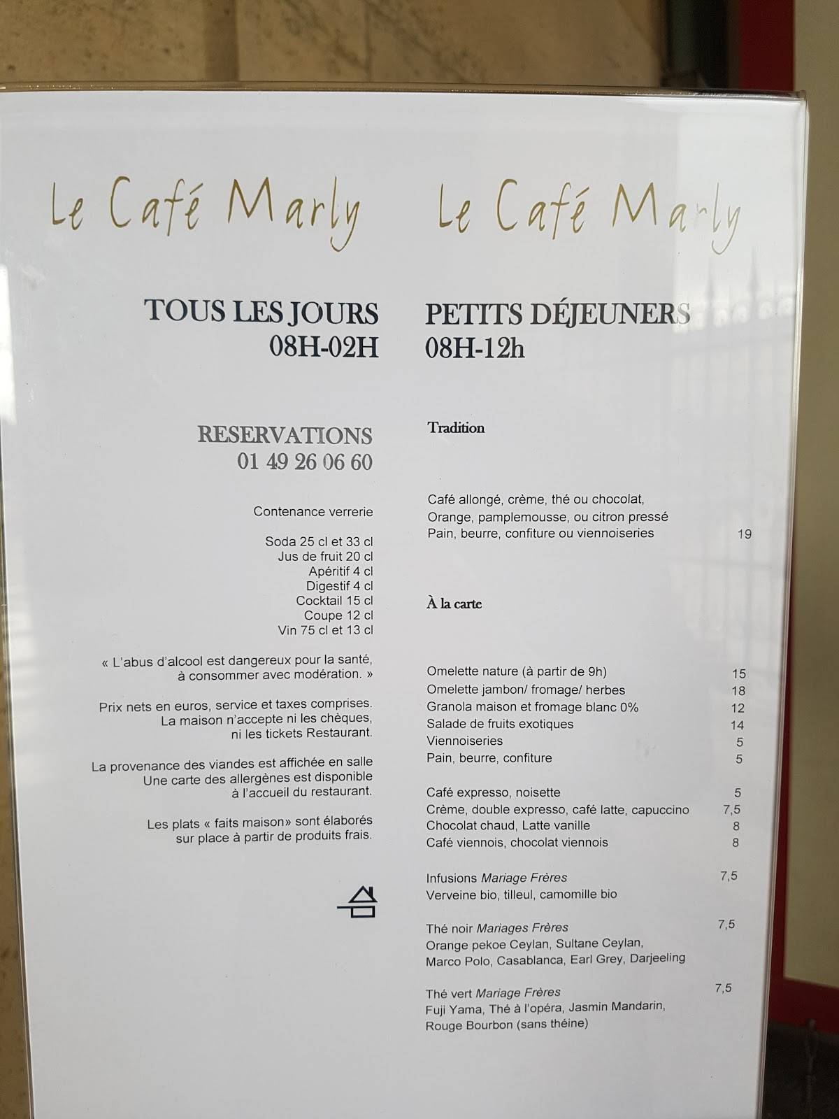 Menu at Le Café Marly, Paris, 93 Rue de Rivoli