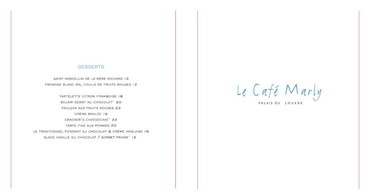 Menu at Le Café Marly, Paris, 93 Rue de Rivoli