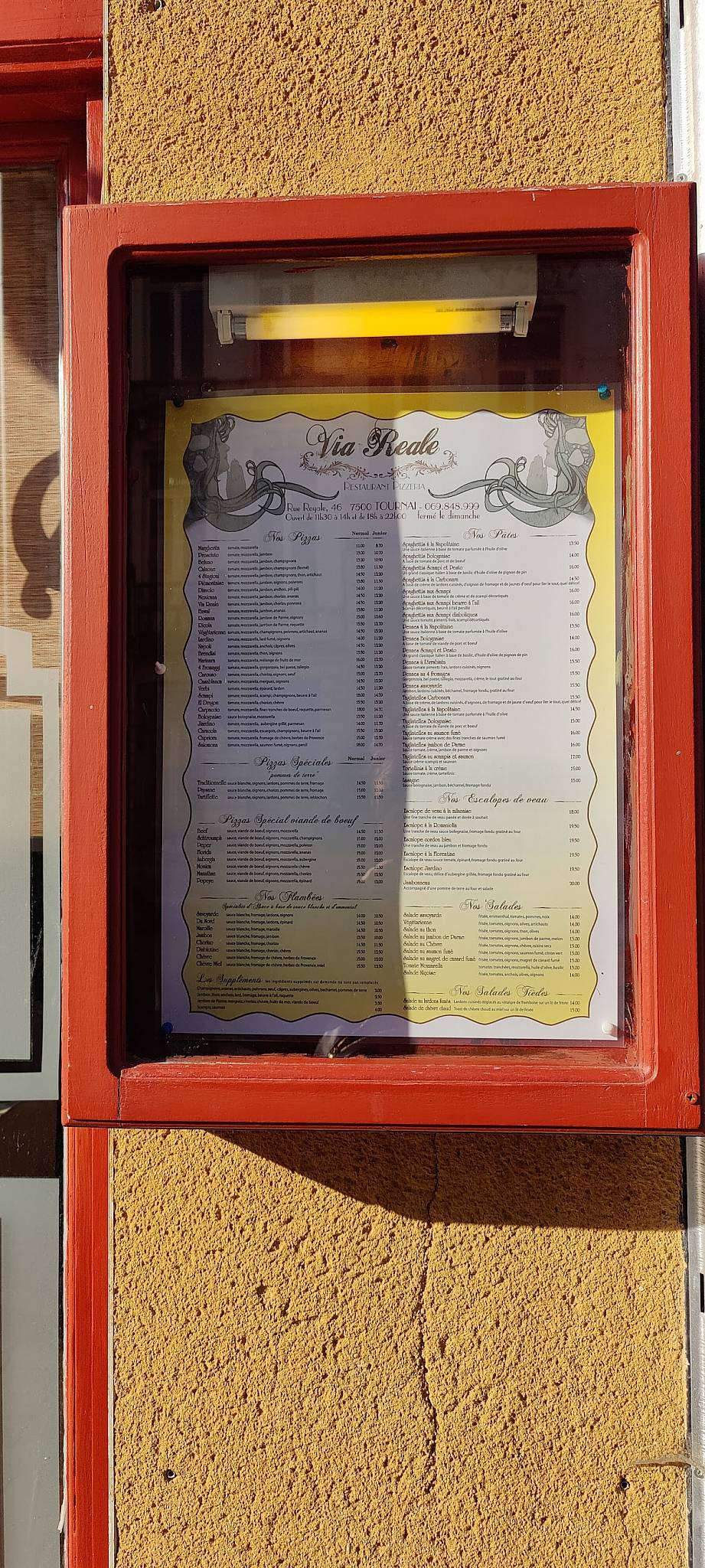 Menu au CLEOPATRA restaurant, Tournai