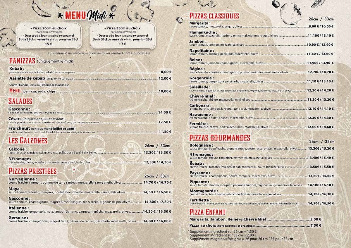 Menu au Le Four à Pizza restaurant, Gondrin