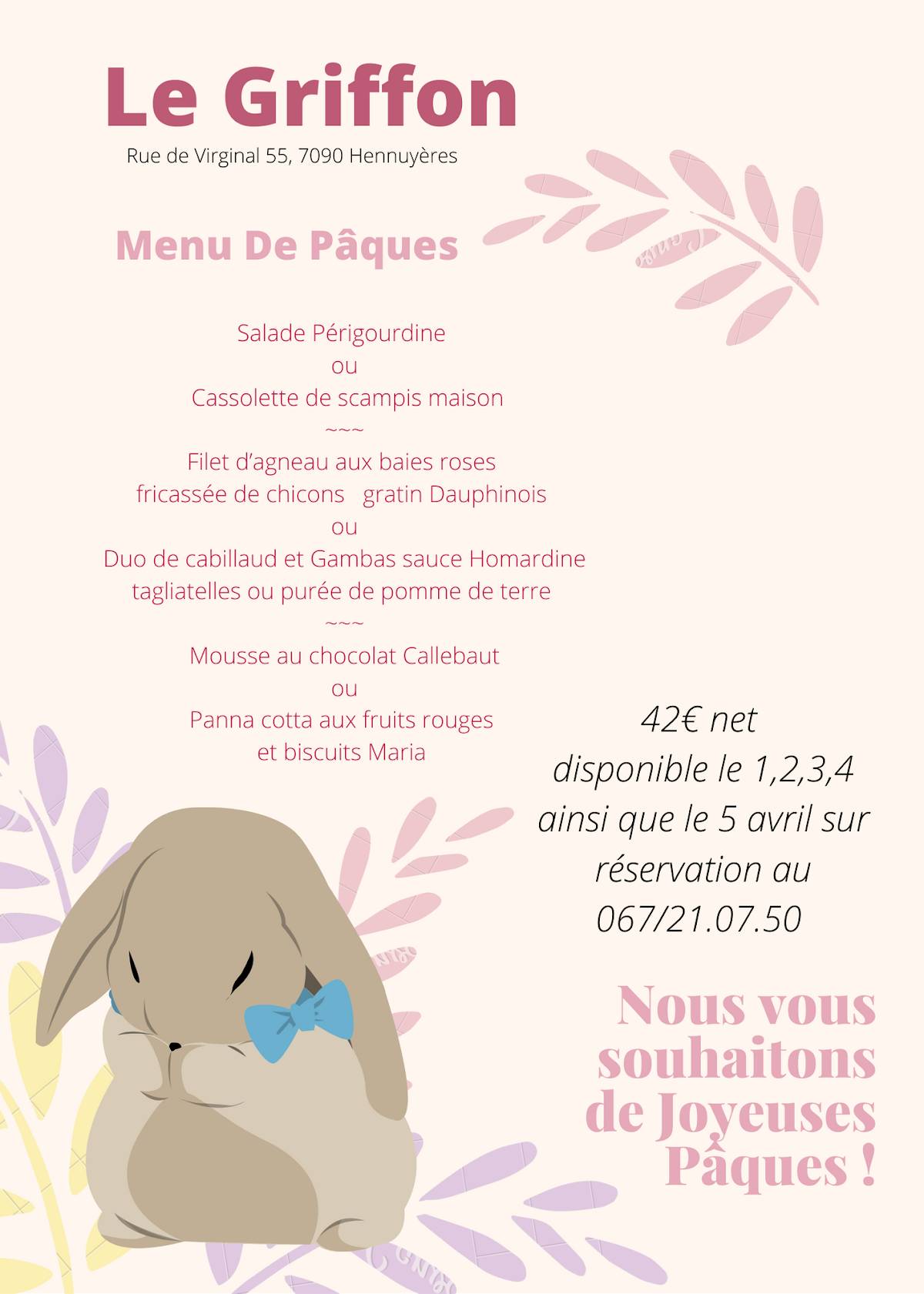 Menu au Restaurant Le Griffon, Braine-le-Comte