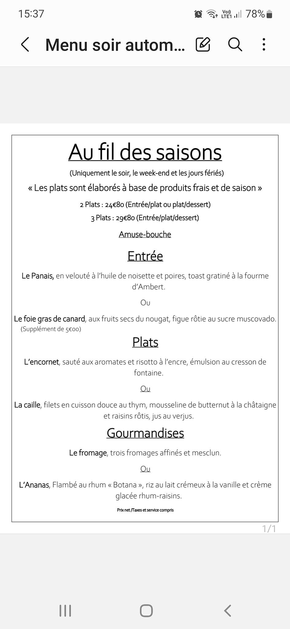Menu au Restaurant Le Jardin Gourmand, Guingamp