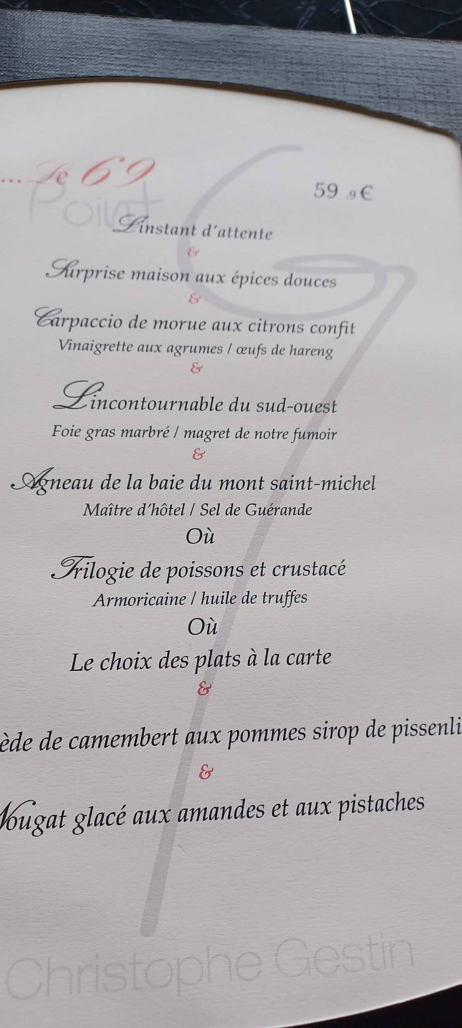 Menu au Restaurant Le Point g, Saint-Broladre