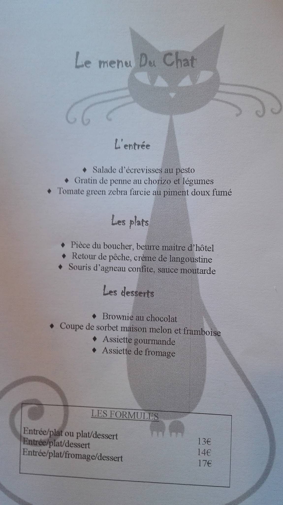 Carta de Restaurant Le Tour Du Chat, Crossac