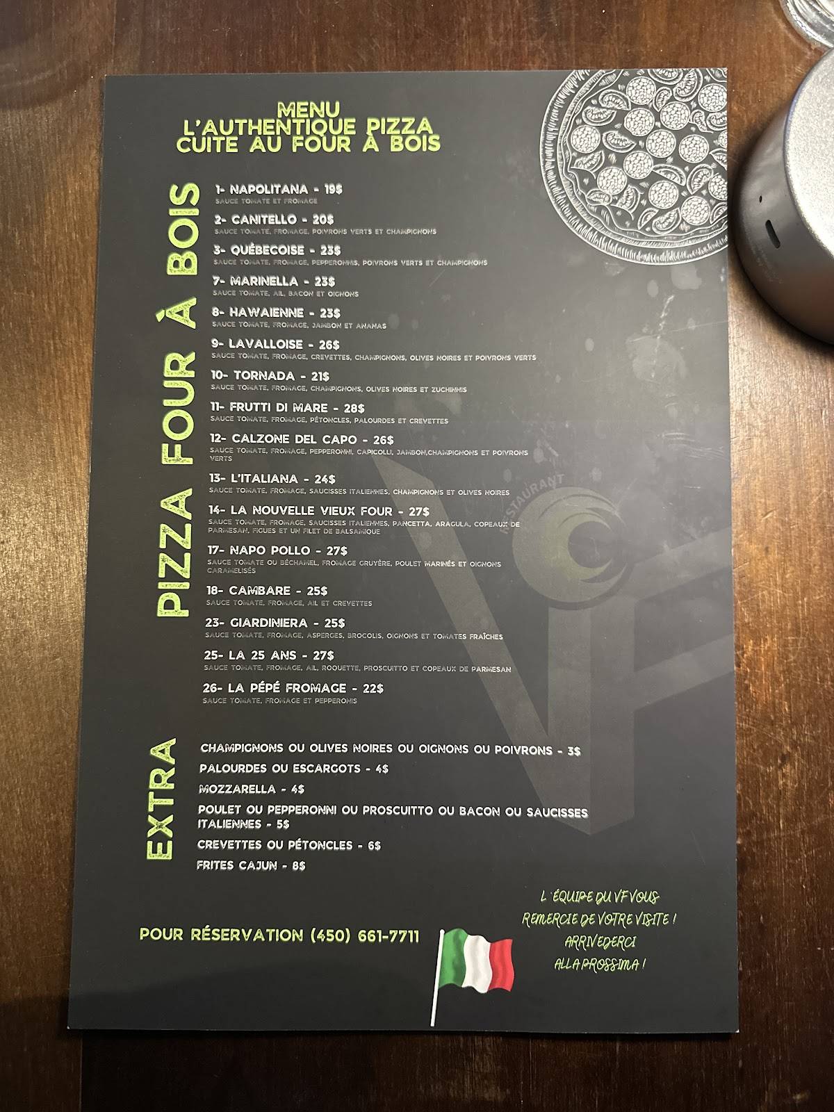Menu au Restaurant Le Vieux Four de Laval, Laval, Boul Lévesque E