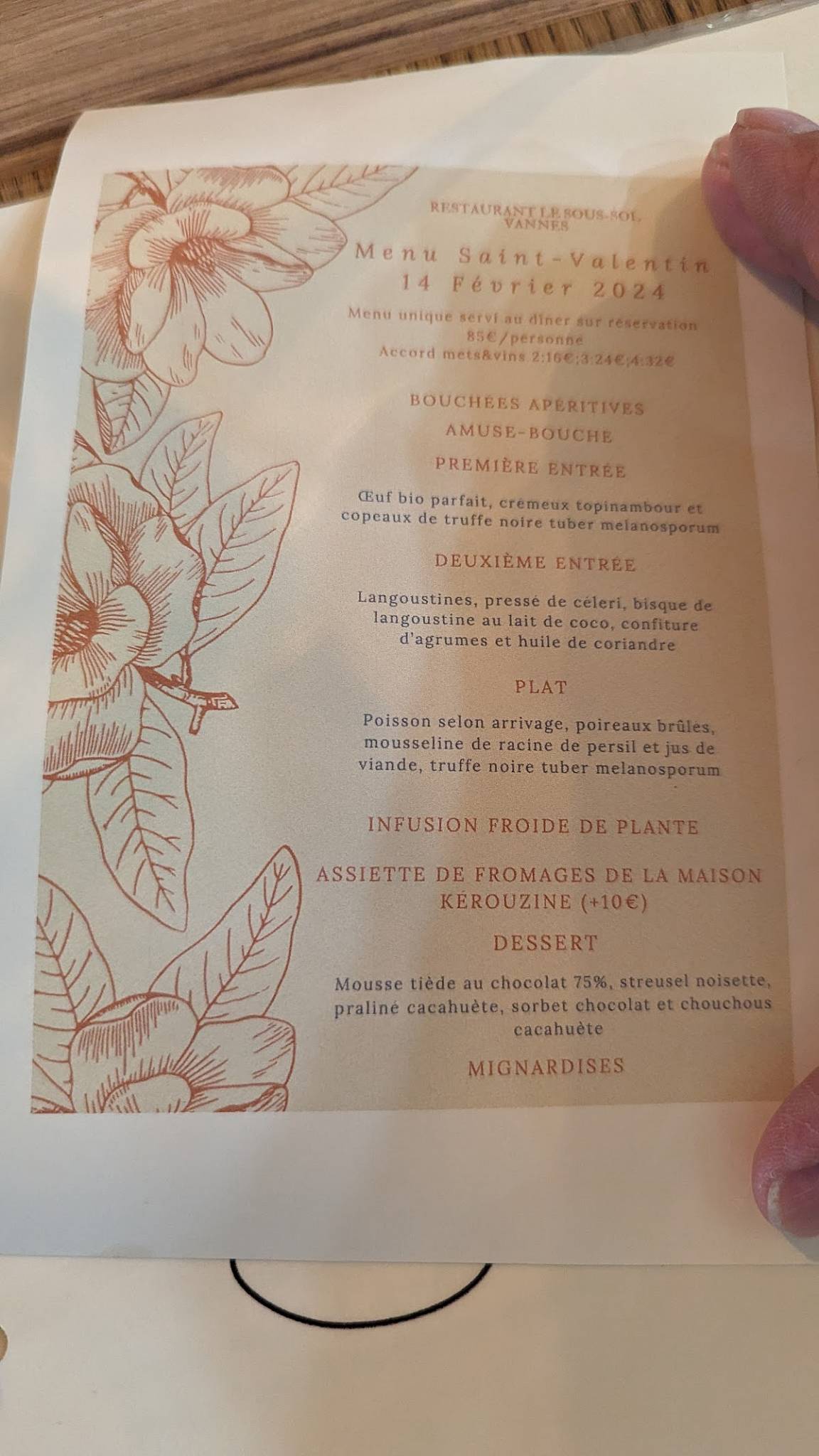 Menu au Restaurant Le Sous-Sol, Vannes