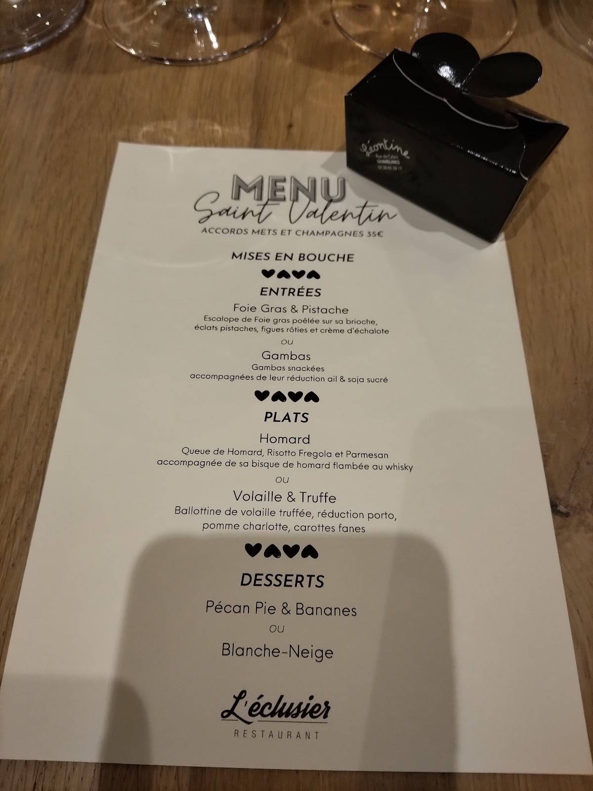 Menu au L'Éclusier restaurant, Gravelines