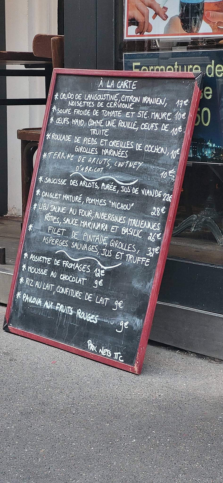 Menu at Les Arlots restaurant, Paris, 136 Rue du Faubourg Poissonnière