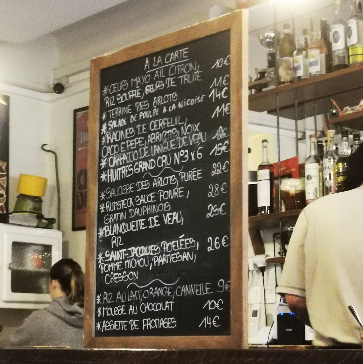 Menu au Les Arlots restaurant, Paris, 136 Rue du Faubourg Poissonnière