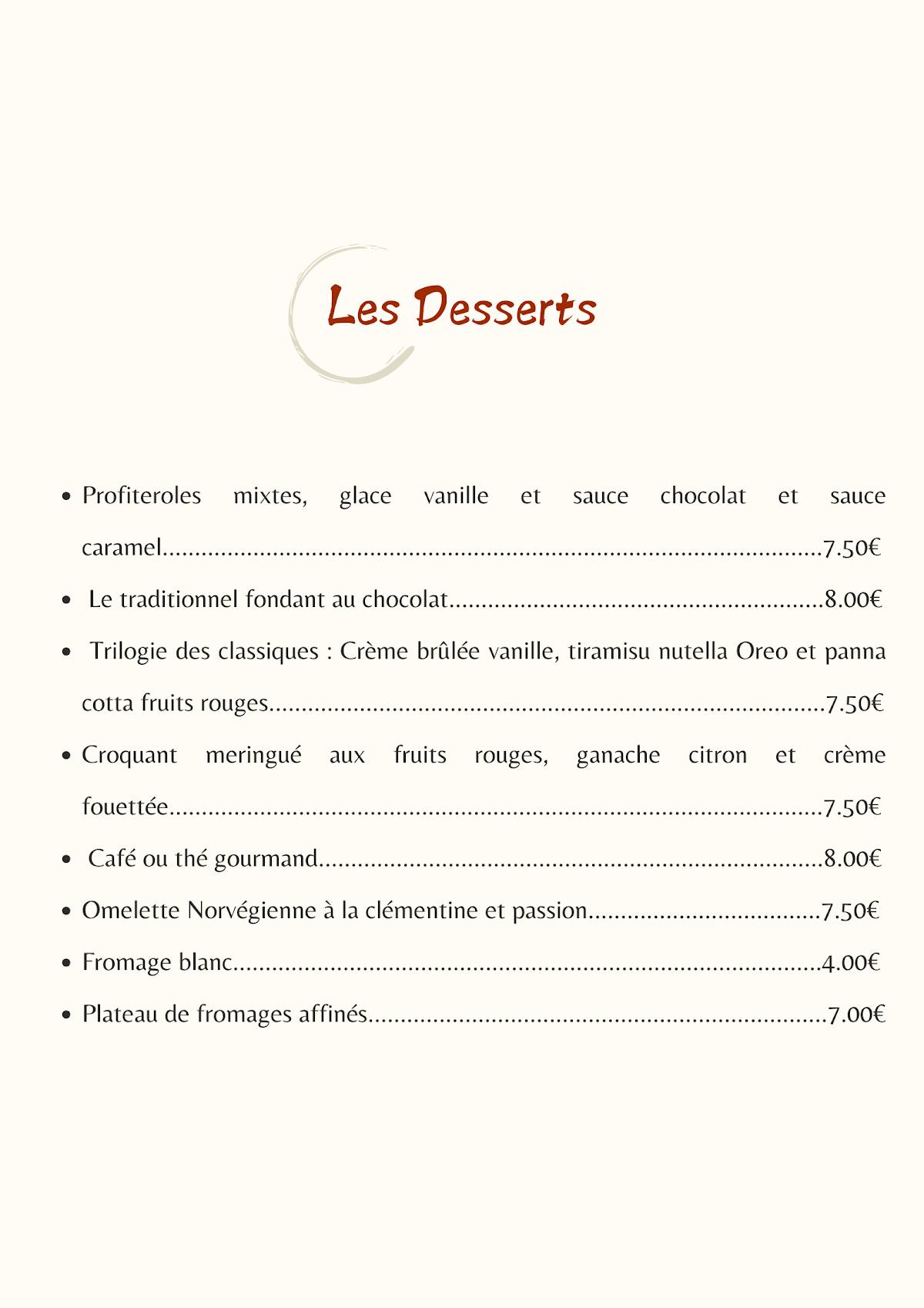 Menu at Les Terres Rouges restaurant, Chambœuf, 6 place de l'Eglise