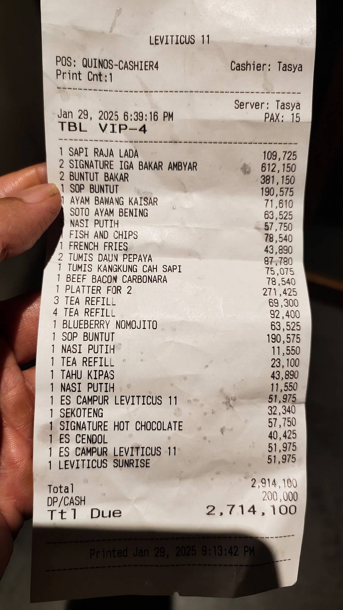 Carta del restaurante Leviticus 11, West Jakarta