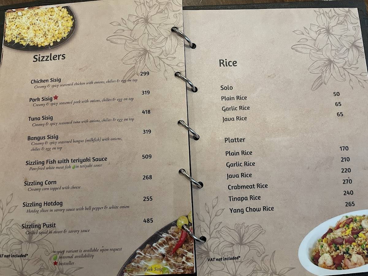 Menu at Lola Feling Restaurant Legazpi, Legazpi City