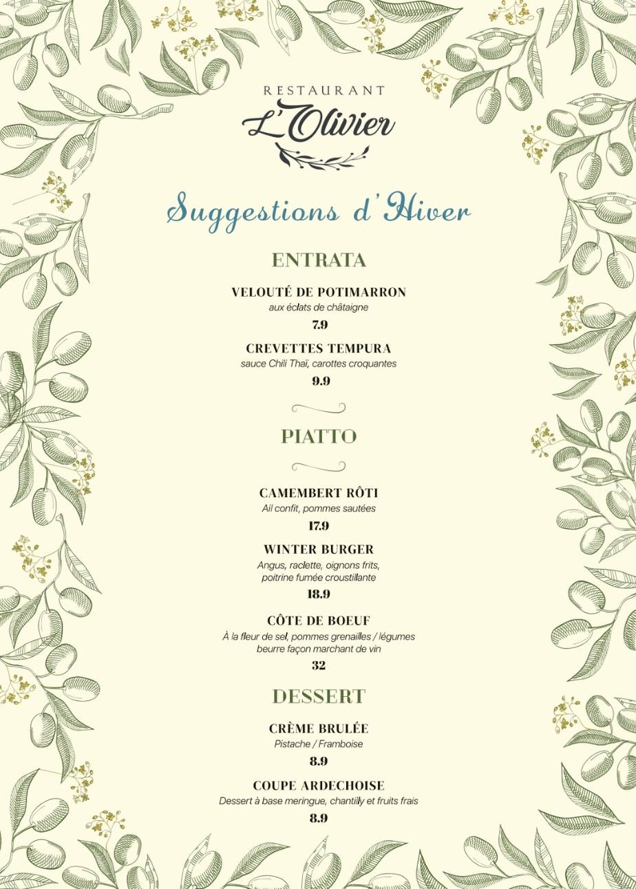 Menu au L'olivier Restaurant, Pfaffenhoffen