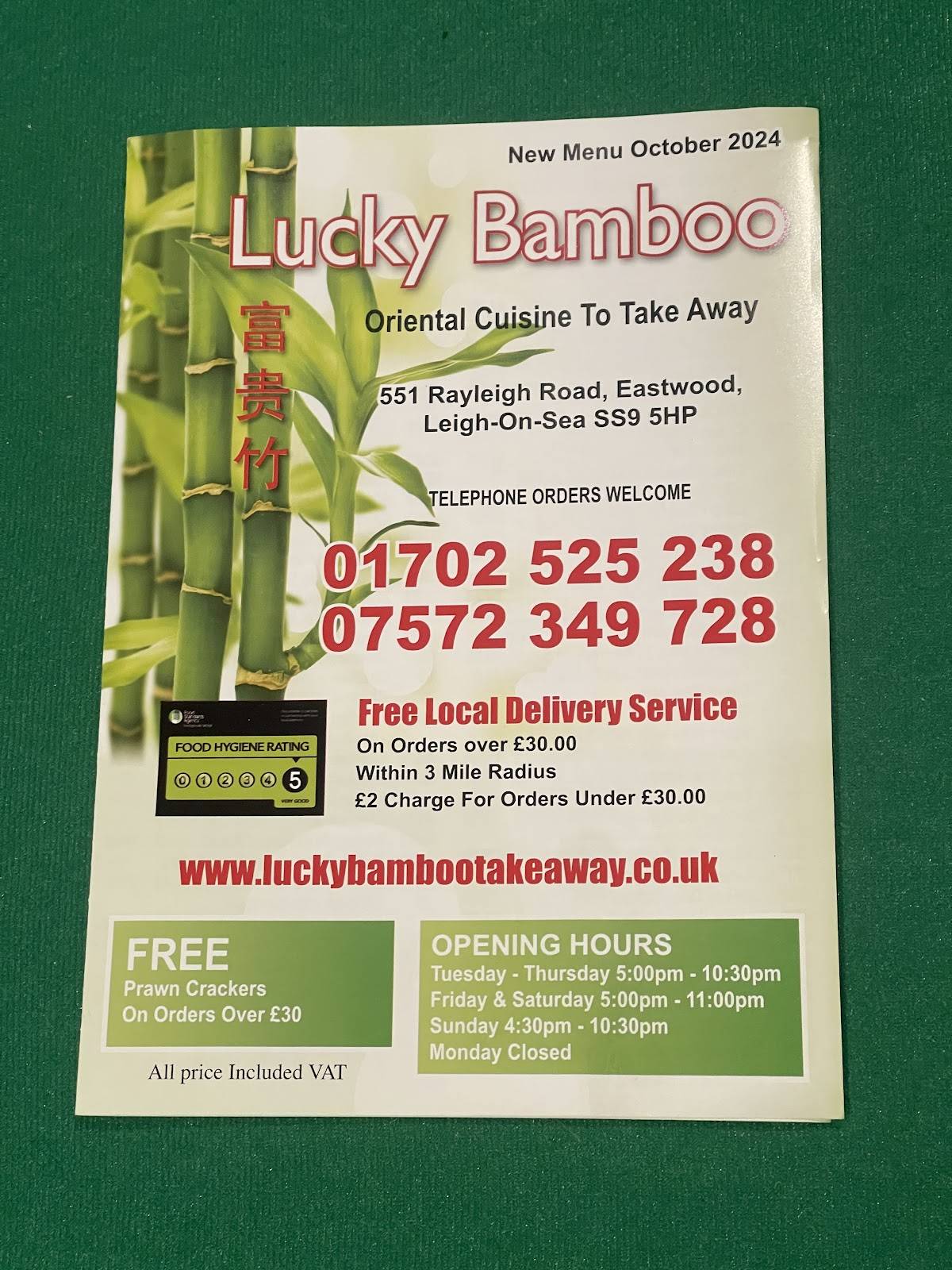 Menu at Lucky Bamboo Chinese Takeaway restaurant, Southend-on-Sea