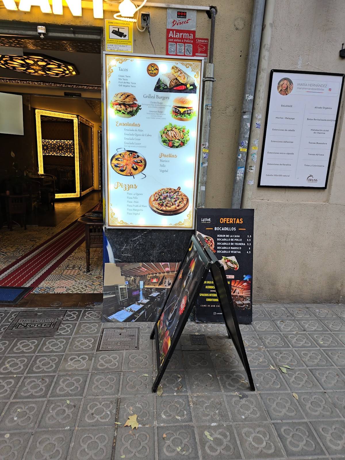 Menu at Luxor restaurant, Barcelona