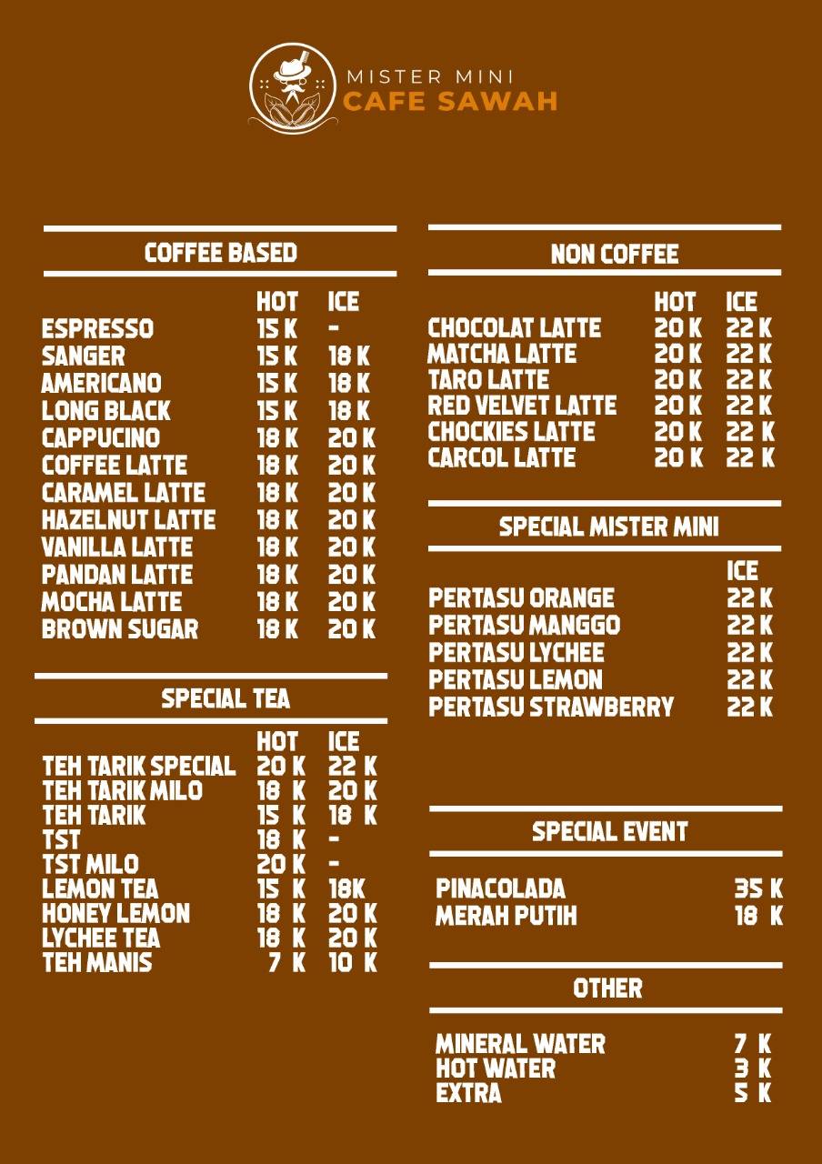 Menu at MISTER MINI CAFE SAWAH, Lubuk Pakam