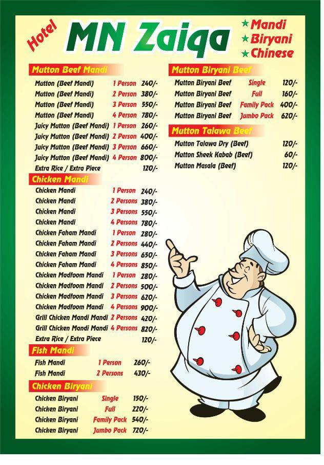 Menu at MN ZAIQA ARABIAN FOOD COURT, Hyderabad