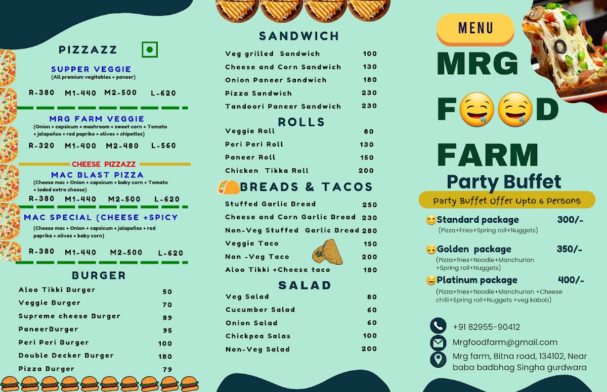 Menu at MRG food farm, Pinjore