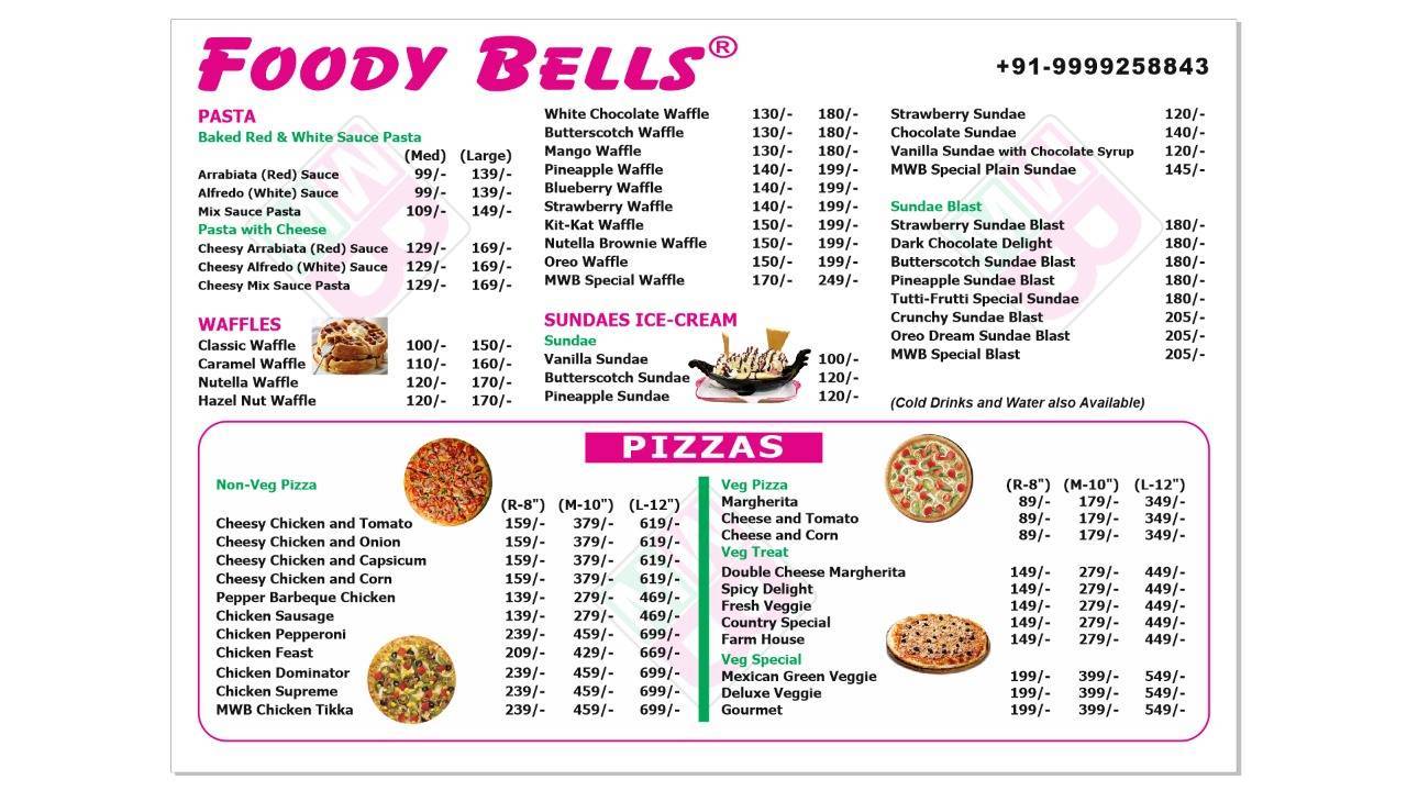 Menu at MWB FOODY BELLS - JAIL ROAD, New Delhi, E-1C